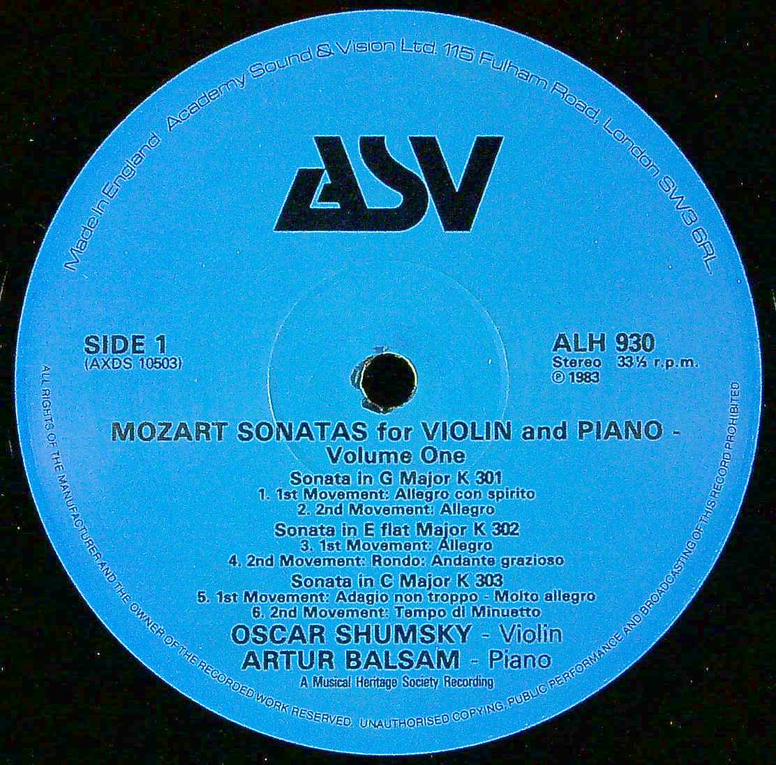 ETERNA TRADING / [ASV] O.シュムスキー(vn)/ モーツァルト:Vnソナタ集全集vol.1/17, 18, 19, 20, 22番